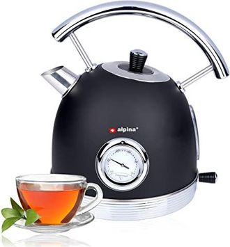 Alpina Alpina Wasserkocher - Retro - 1,8 L - Integrierter Thermostat - Trockengehschutz - Transparente Wasserstandsanzeige - Teekocher - Schwarz - 1850-2200W