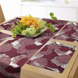 Abakuhaus Rot und weiß Tischläufer & 4 Stück Tischsets, Blühende chinesische Chrysanthemen Muster inspiriert von der Schönheit der Natur, Tischdeko-Set, 180 x 4