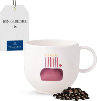 Villeroy & Boch With Love Kaffeebecher Happy Birthday Wei&szlig;, Sp&uuml;lmaschinenfest, Mikrowellensicher, Kaffeetasse Geburtstagstorte, Hei&szlig;getr&auml;nkebecher, Tasse, Geschenk Ge