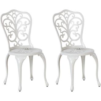 Beliani Beliani - Lot de 2 Chaises de Jardin Vintage Aluminium Salle &agrave; Manger Meubles dExt&eacute;rieur Blanc Cass&eacute; Triora
