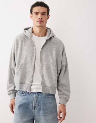 Abercrombie & Fitch Kapuzenpullover in Grau mit Rei&szlig;verschluss