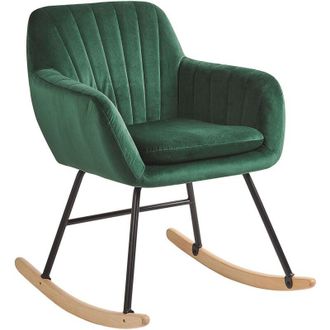 Beliani Chaise &agrave; Bascule Type Rocking Chair en Velours Vert Fonc&eacute; pour Coin de Lecture ou Salon au Design Scandinave et Glamour Beliani