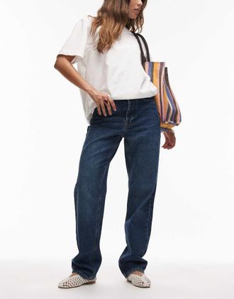 Topshop Kort - Jean droit &agrave; taille haute - Bleu profond