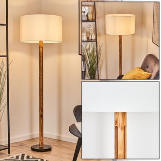 HOFSTEIN Stehleuchte Flemming, Stehlampe aus Holz im modernen Boho-Design, Schirm aus Stoff, &Oslash; 50 cm, 158 cm, E27, mit Fu&szlig;schalter - Wohnzimmer, Schlafzimmer, 
