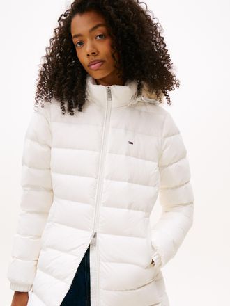 Tommy Jeans Steppmantel TOMMY JEANS TJW ESSENTIAL HOODED DOWN COAT, Damen, Gr. XL (42), beige (ecru), Web, Obermaterial: 100% Nylon, unifarben, regular fit hüftbe