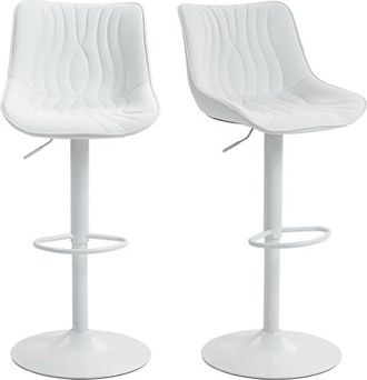 HOMCOM Lot de 2 tabourets de Bar, chaises de Bar, Structure en Acier, Hauteur r&eacute;glable 92-110 cm, chaises Hautes avec Dossier et Repose-Pieds, Design Moderne