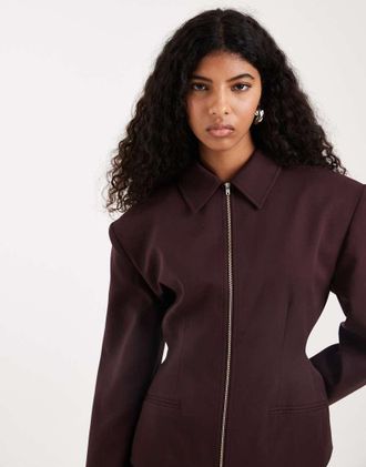 Asos Veste cintr&eacute;e &agrave; fermeture &eacute;clair - Bordeaux-Rouge