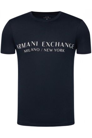 A|X Armani Exchange Herren Short Sleeve Milan New York Logo Crew Neck T-Shirt T Shirt, Navy, L EU
