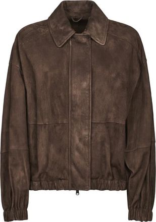 Brunello Cucinelli Femme, Vestes, Brun, Taille: 36 FR Veste zipp&eacute;e en daim