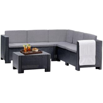 Dmora Loungeset f&uuml;r drau&szlig;en Camerota, Outdoor-Lounge mit Couchtisch mit Kissen, Gartenkomposition mit Sofa und Sesseln, Made in Italy, Anthrazit - Dmora