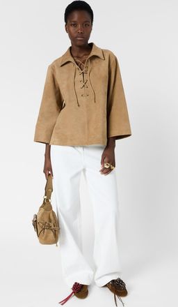 Gerard Darel Chemise &agrave; lacet en cuir velours - TILYA - Sable