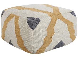 Beliani Handgestrickter Woll-Pouf in Beige Gelb und Grau Boho-Muster Zeugma