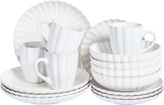 Beliani Tafelservice für 4 Personen Steinzeug cremeweiß 16-teilig Geschirr Set Nettle