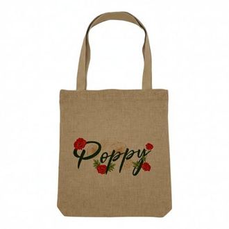 Fabulous Sac Shopping Tote Bag Aspect Lin - Poppy Flowers Minimalist Chic Garden Love - Sac de Courses Toile Epaisse 360g Beige Naturel Cabas Port&eacute; Epaule Soli