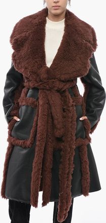 Stella McCartney Mantel Aus Veganem Leder Mit Kunstpelzbesatz Und G&uuml;rtel Stella McCartney