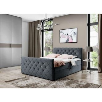 Furnix Boxspringbett molie 120x200 Kopf- und Fußteil Bettkasten & Topper EV70821 Graphit - Furnix