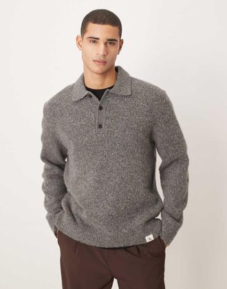 Calvin Klein Jeans Pull &agrave; col polo en maille - Gris