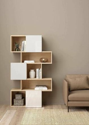 Dmora B&uuml;cherregal Flavie, B&uuml;roregal, Mobiler Buchhalter, B&uuml;cherbrett, 96x32 h166 cm, Eiche und Wei&szlig;