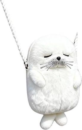Generic Joli sac &agrave; main en peluche phoque, sac &agrave; bandouli&egrave;re en fourrure douce, pour femme et fille, blanc 2, 30.0*18.0*5.0