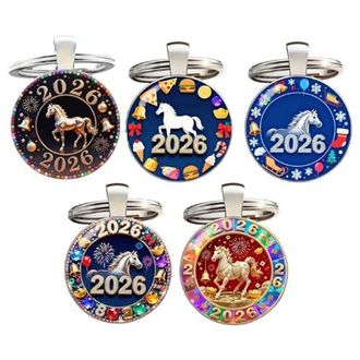 Generic Lot de 5 porte-cl&eacute;s d&eacute;coratifs en forme de cheval 2D pour le Nouvel An lunaire du cheval, 2,4 cm, m&eacute;daillon artistique unique, accessoire cadeau pour 