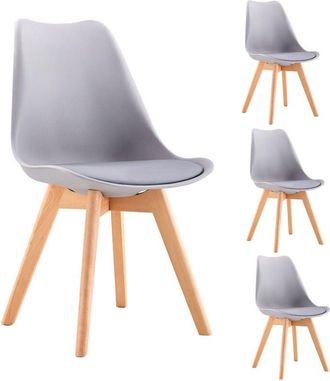 M&S Collection Lot de 4 chaises tulipe style scandinave PU gris clair - SCANDI
