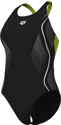 Arena Grid Badeanzug V Back Graphic f&uuml;r Damen, Farbe:Schwarz, Gr&ouml;&szlig;e:40