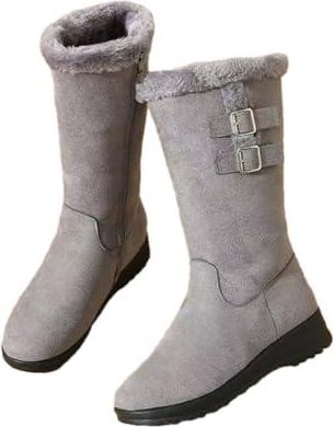 Generic JJDFW Bottes dhiver doubl&eacute;es en polaire avec semelle &eacute;paisse et plate, gris fonc&eacute;, 39 1/3 EU