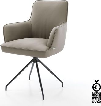 DELIFE Drehstuhl Heira-Flex mit Armlehnen Echt-Leder Schlamm Kreuzgestell konisch Schwarz 180&deg; drehbar Taschenfederkern, Esszimmerst&uuml;hle