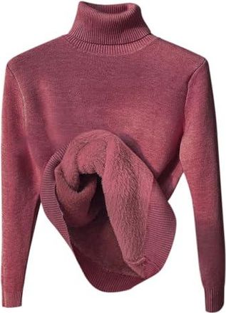 Minetom Pull Col Roulé Femme Pullover Manches Longues Doublé Polaire Pull Basique Chandail Casual Chaud sous-vêtement Thermique Hauts Tops A Rouge M