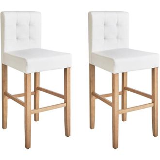 Beliani Lot de 2 Chaises de Bar en Cuir PU Blanc Cr&egrave;me Acier et Pieds Bois de Pin Madison
