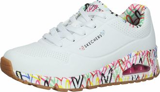 Skechers Damen Uno Loving Love Sneakers, White Durabuck Multi Colored Mesh Trim, 36.5 EU