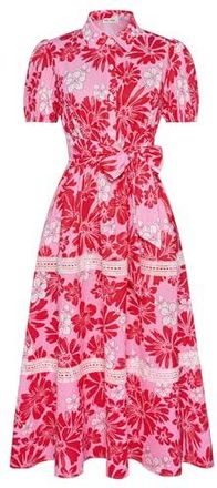 Grace Karin Robe longue dété florale décontractée pour femme, col polo, fluide, robe de plage et de mariage, L