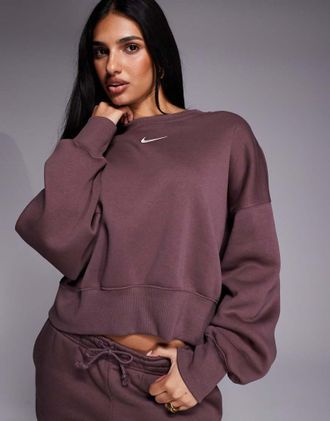 Nike Phoenix Fleece - Sweat ultra-oversize - Violet fonc&eacute;-Brown