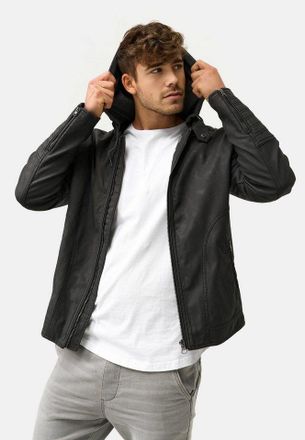 Indicode Lederimitatjacke Herren Miguel &Uuml;bergangsjacke Herrenjacke mit Kapuze