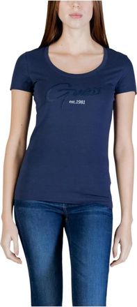 Guess Femme, Tops, Bleu, Taille: 40 FR T-Shirt Manches Courtes Col Rond