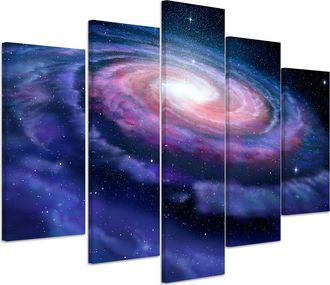 Paul Sinus Art Bilderskulptur 5 teilig Breite 150cm x Höhe 100cm Illustration - Spiralförmige Galaxie auf Leinwand exklusives Wandbild moderne Fotografie für ihre Wa