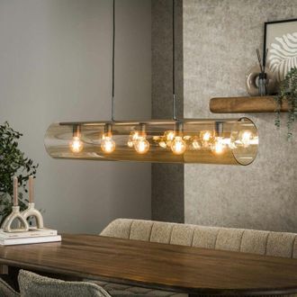 Pier Import Pier Import - Suspension tube en verre ambr&eacute; 5 lampes ralf