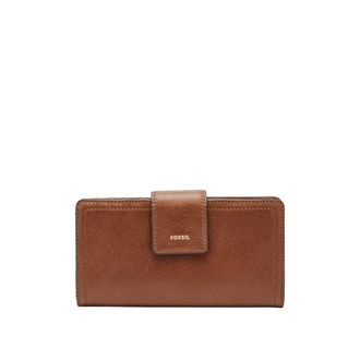 Fossil Damen Logan Leder RFID-blockierende Lasche Clutch Geldbörse für Frauen, Braun, Einheitsgröße