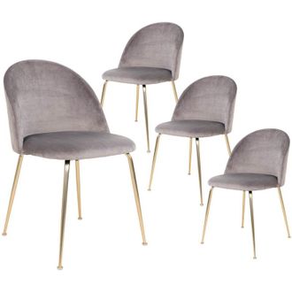 Altobuy Lot de 4 Chaises Velours Gris et Pieds M&eacute;tal Dor&eacute; - MEYRIN