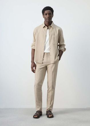 Mango Pantalon lin et coton slim-fit &agrave; rayures beige - Homme - 38 - MANGO MAN