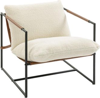 HOMCOM Fauteuil salon - HOMCOM - rembourr&eacute; - large assise - structure en acier - tissu bouclette - 77x91x80cm - cr&egrave;me