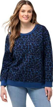 Ulla Popken Damen Sweatpullover mit Leoprint Sweatshirt, Indigo, 46-48