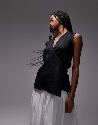 Arket Chemise en lin sans manches nouée sur lavant - Noir
