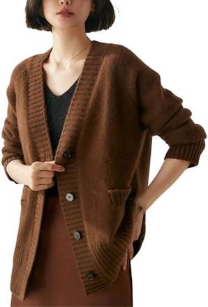 Generic Cardigan dhiver &eacute;pais avec poche boutonn&eacute;e et col en V 100 % cachemire chaud et doux pour femme, Ban Li Ka, Taille M