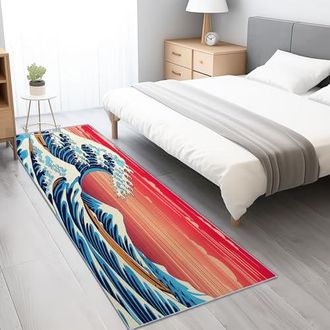 Generic Tapis Couloir Long Antid&eacute;rapant, 50 x 150 cm Interieur Bureau Poil Ras Decoration - Art de Bande dessin&eacute;e Oriental Vagues oc&eacute;aniques Coureur Paillasso