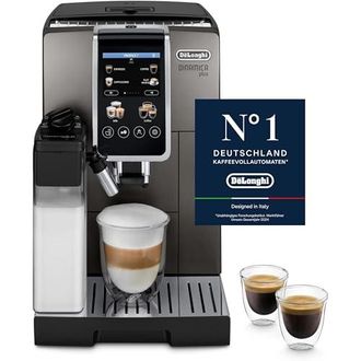 DeLonghi Dinamica Plus ECAM380.95.TB, Kaffeevollautomat mit LatteCrema Milchsystem, One-Touch-Cappuccino, mit 24 Rezepten, 3,5-Zoll TFT-Farbdisplay, 1450W, Tit