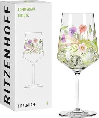 Ritzenhoff 2931018 Aperitifglas 500 ml - Serie Sommertau - für Spritz oder Schorle - Motiv Blütenblätter - Made in Germany, Grün, Lila, Rot