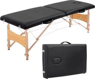 HOMCOM Table de Massage Pliante, lit de Massage 2 Zones 186 x 60 cm Portable, Hauteur r&eacute;glable, Oreiller Facial Amovible, Table esth&eacute;tique Tatouage en Bois d
