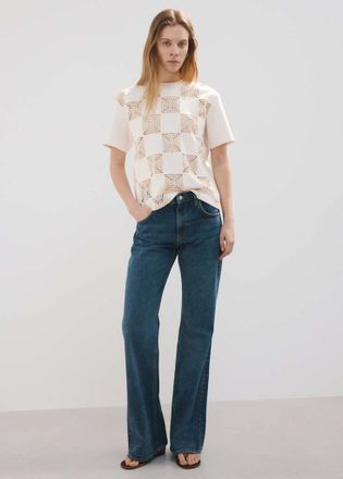 Mango T-shirt avec imprim&eacute; crochet blanc cass&eacute; - Femme - XXS - MANGO