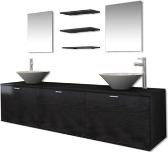 vidaXL Dix pcs mobilier Meuble pour Salle de Bains avec lavabo et Robinet Noir